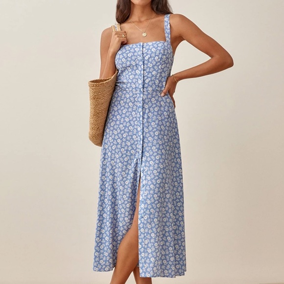 Reformation | Dresses | Reformation Blue Floral Midi Dress | Poshmark